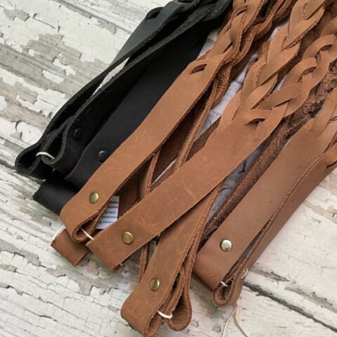 Flat Braided Loop & Rivet Leather Handle - Pair - Etsy