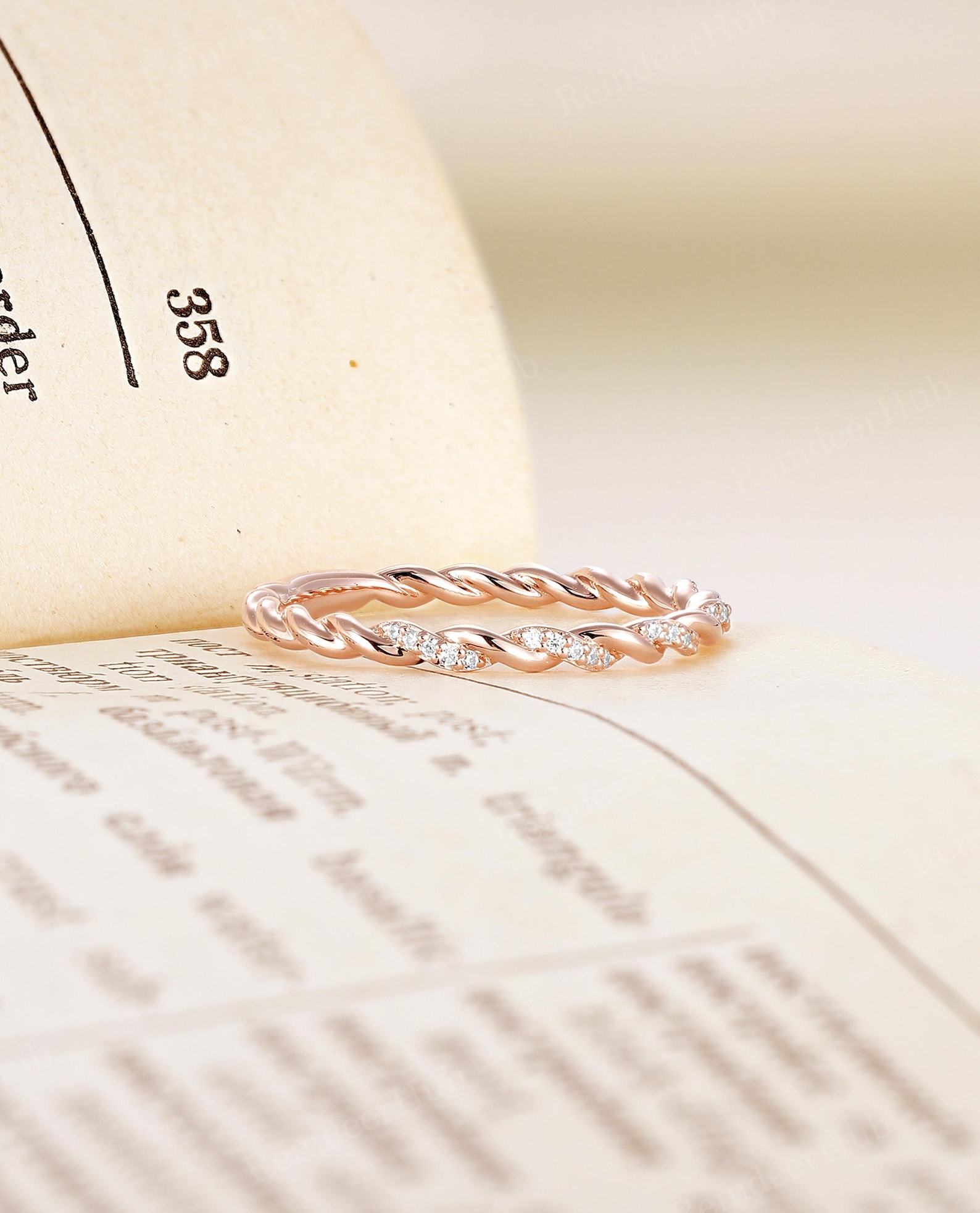 18K Gold Twisted Lab Grown Diamond Wedding Band, Dainty Braided Wedding ...