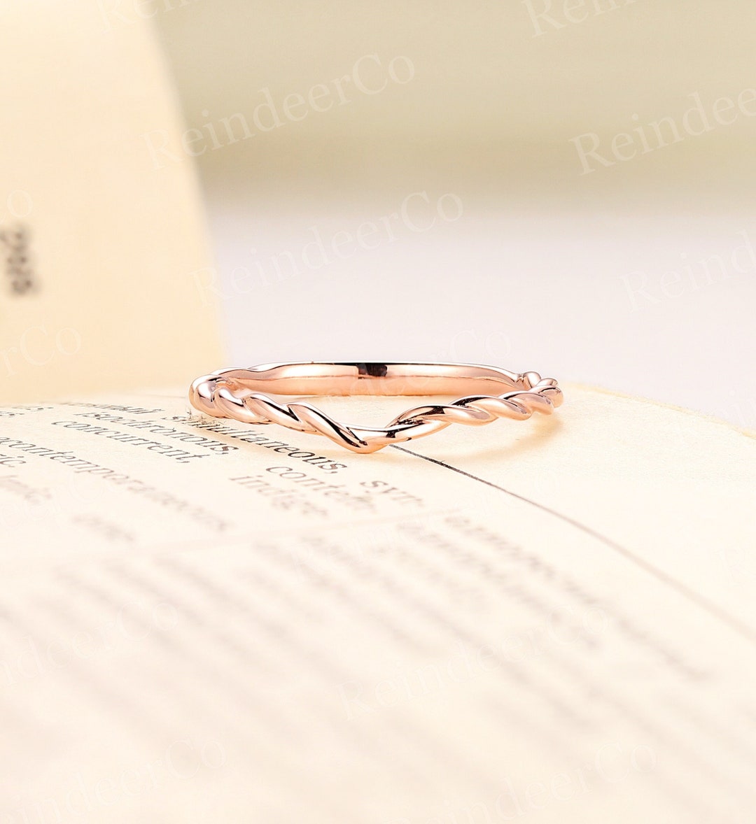 Vintage Plain Curved Wedding Band Twist Ring Matching Band Rose Gold ...
