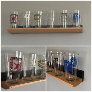 Pint Beer (6) Glass Display Shelf Natural/black Oak - Etsy