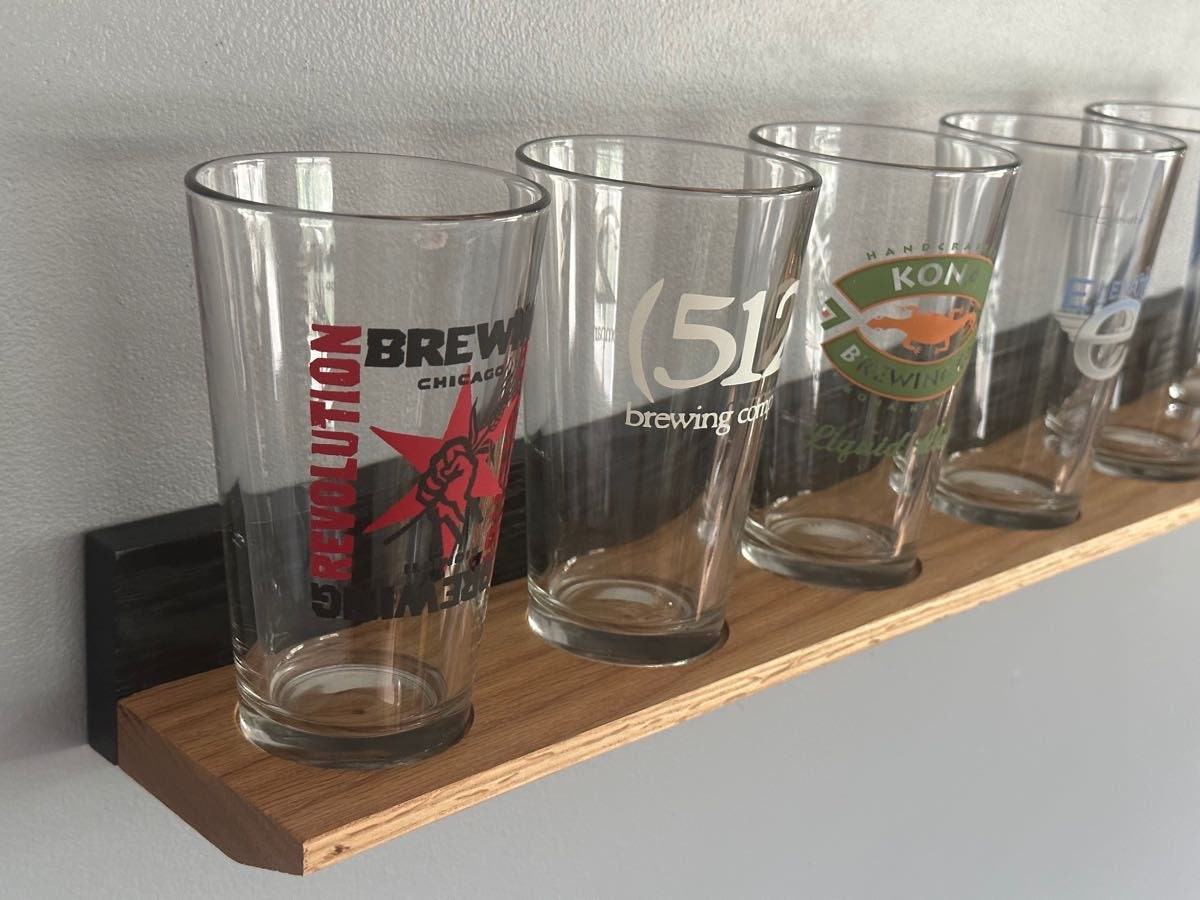 Pint Beer (6) Glass Display Shelf Natural/black Oak - Etsy