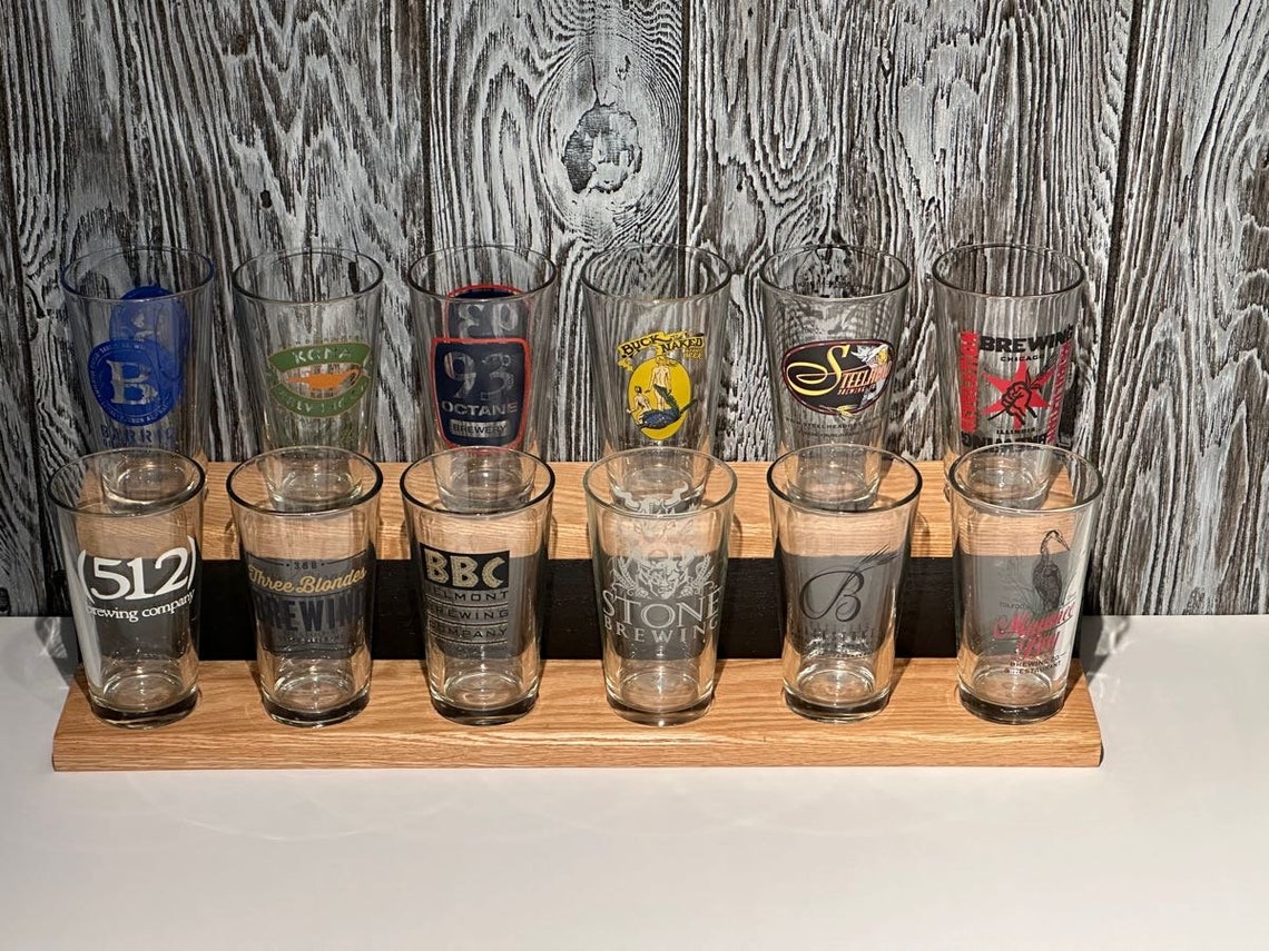 Pint Beer Glass(12) Bar Top Display Shelf Nat/black - Etsy