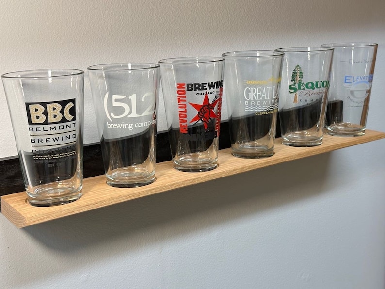 Pint Beer 6 Glass Display Shelf Natural/black Oak - Etsy