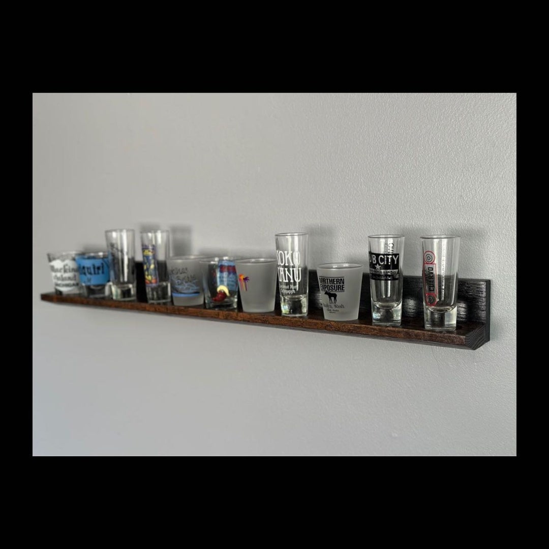 Shot Glass (11) Display Shelf Brown/black Oak - Etsy