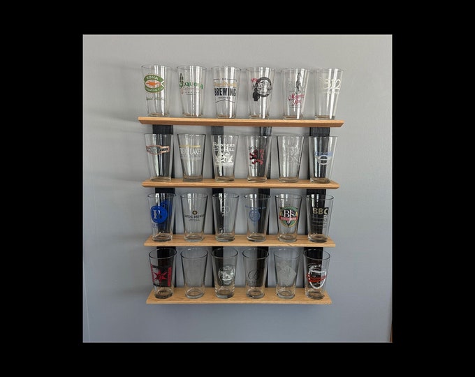 Pint Beer Glass(24) Display Natural/black Oak - Etsy