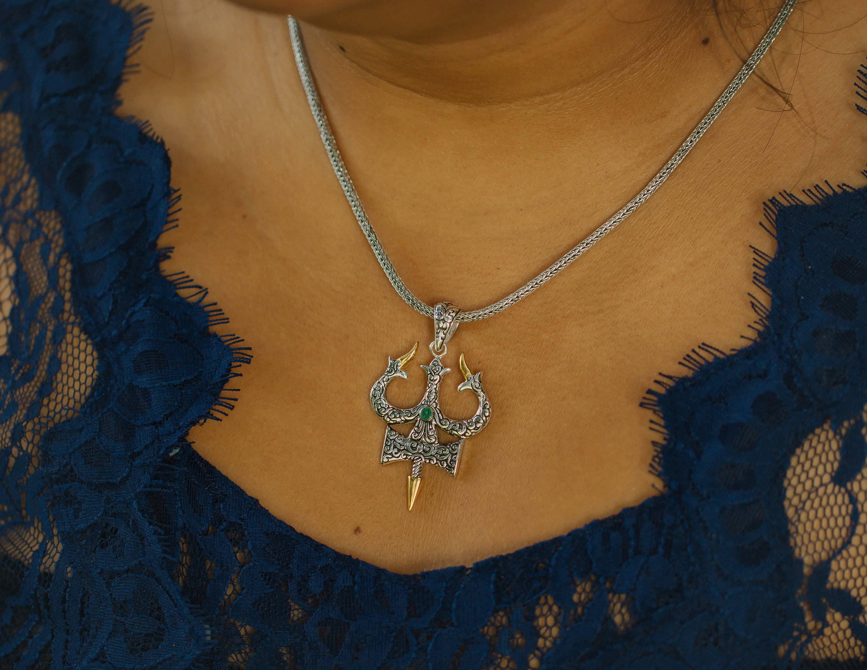 Gold Plated Siwa Weapon Trisula Drum Balinese handcraft Pendant High ...