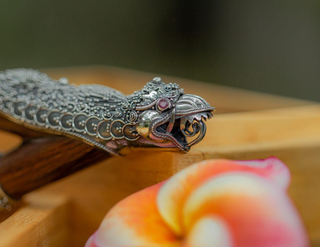 Dragon Ornament Kuripe Pipe, Tamarin Wood, Ruby Gemstone, Handcrafted ...