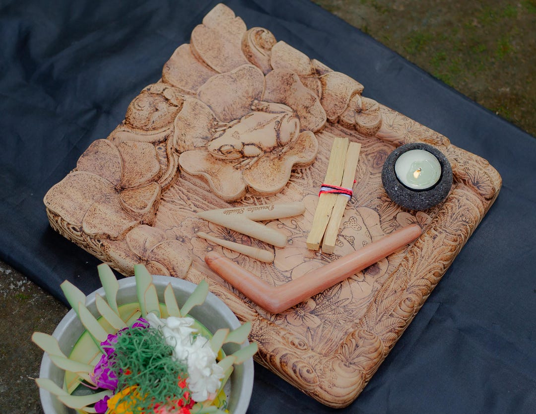 Wood Burn Frog Altar Board, Exclusive Handcrafted Cemara Wood, Shamanic ...