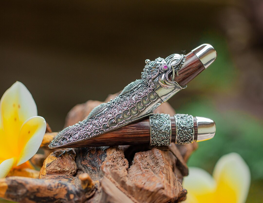 Balinese Dragon Ornament Kuripe , Tamarin Wood, Ruby Gemstone ...