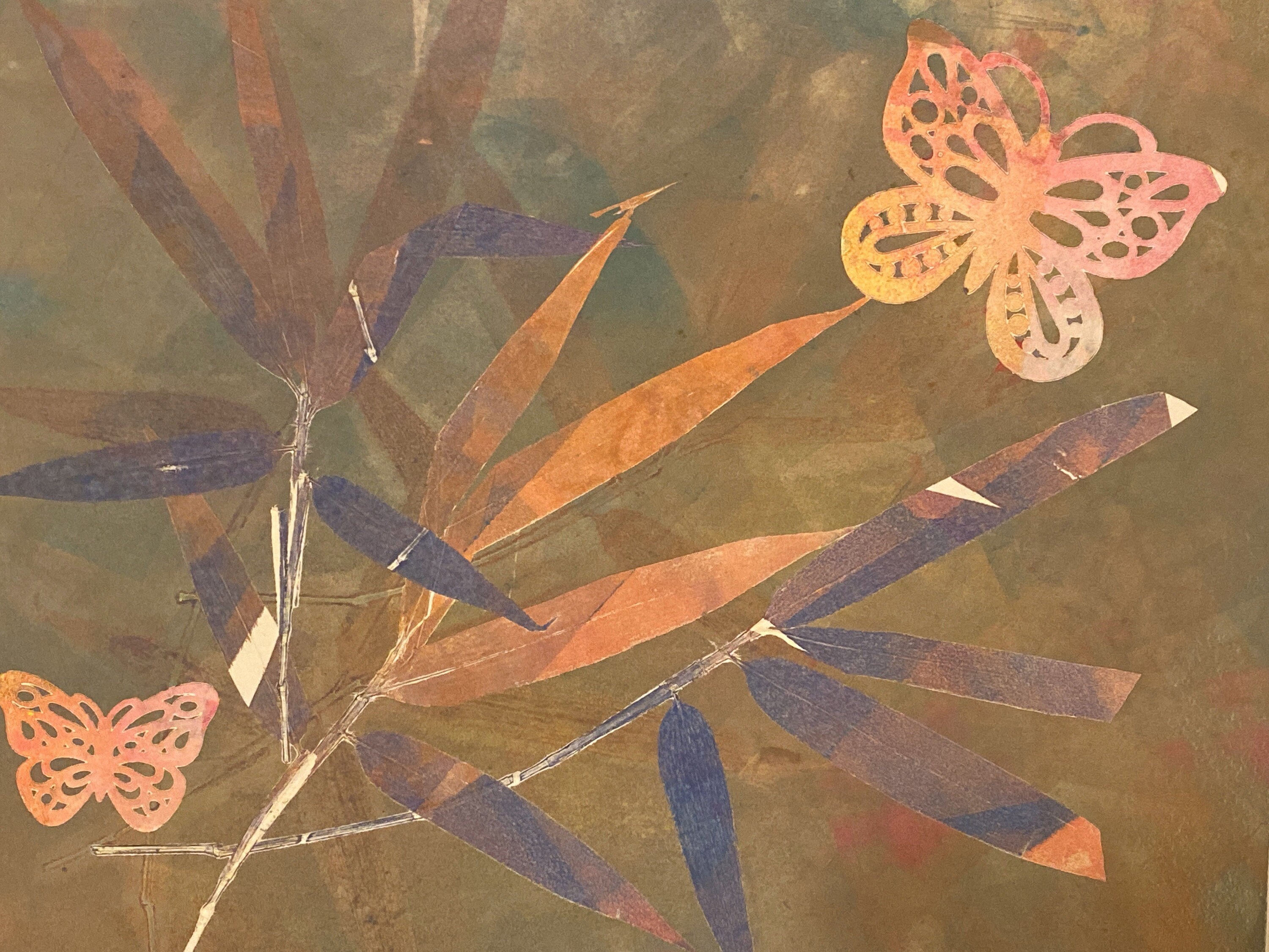 Monotype Nature Print green With Butterfly. Handmade, 1 of 1. Perfect ...