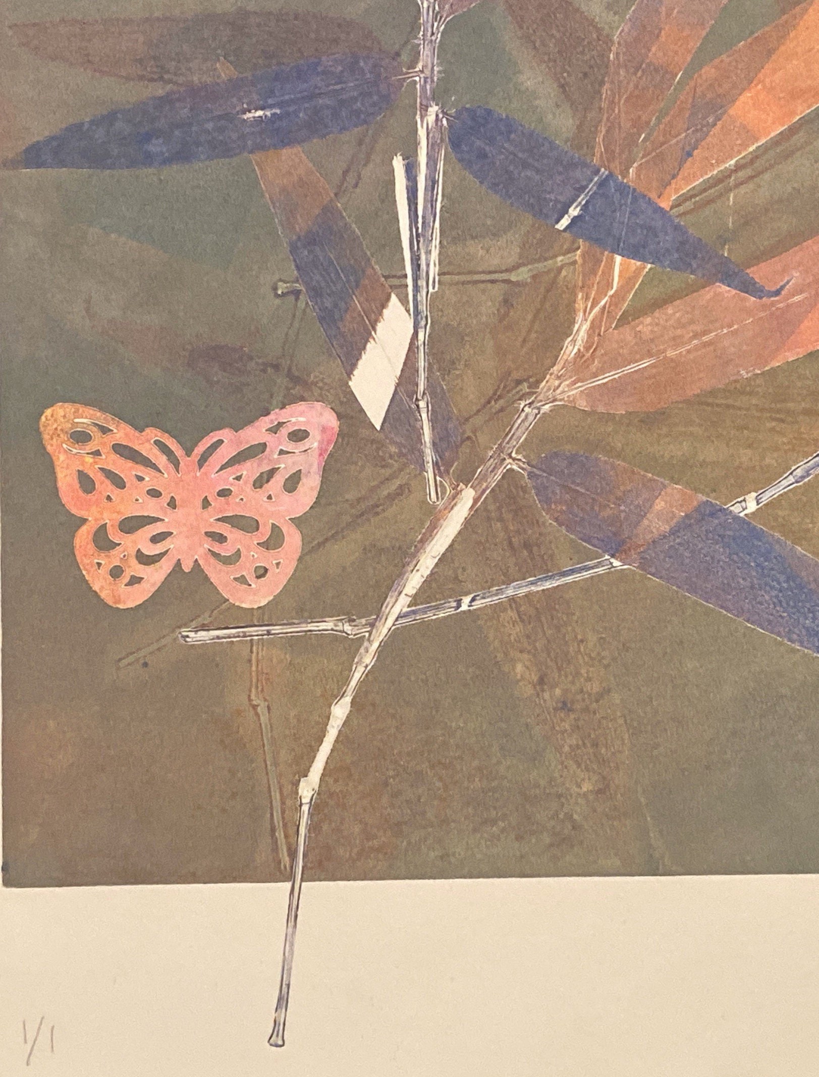 Monotype Nature Print green With Butterfly. Handmade, 1 of 1. Perfect ...