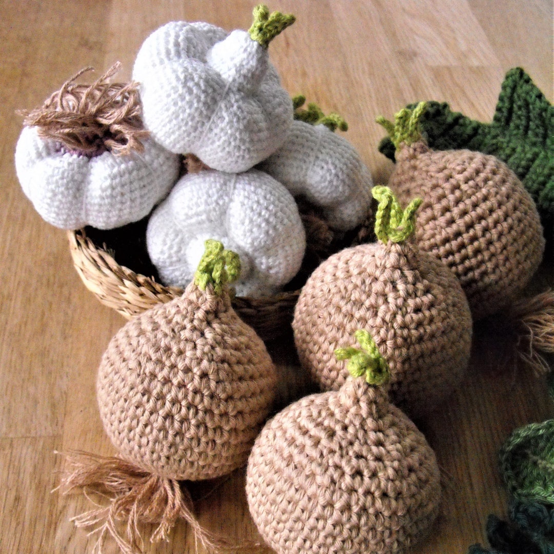 Crochet Garlic, Cotton Yarn Vegetables Toys, Pretend Play Food ...