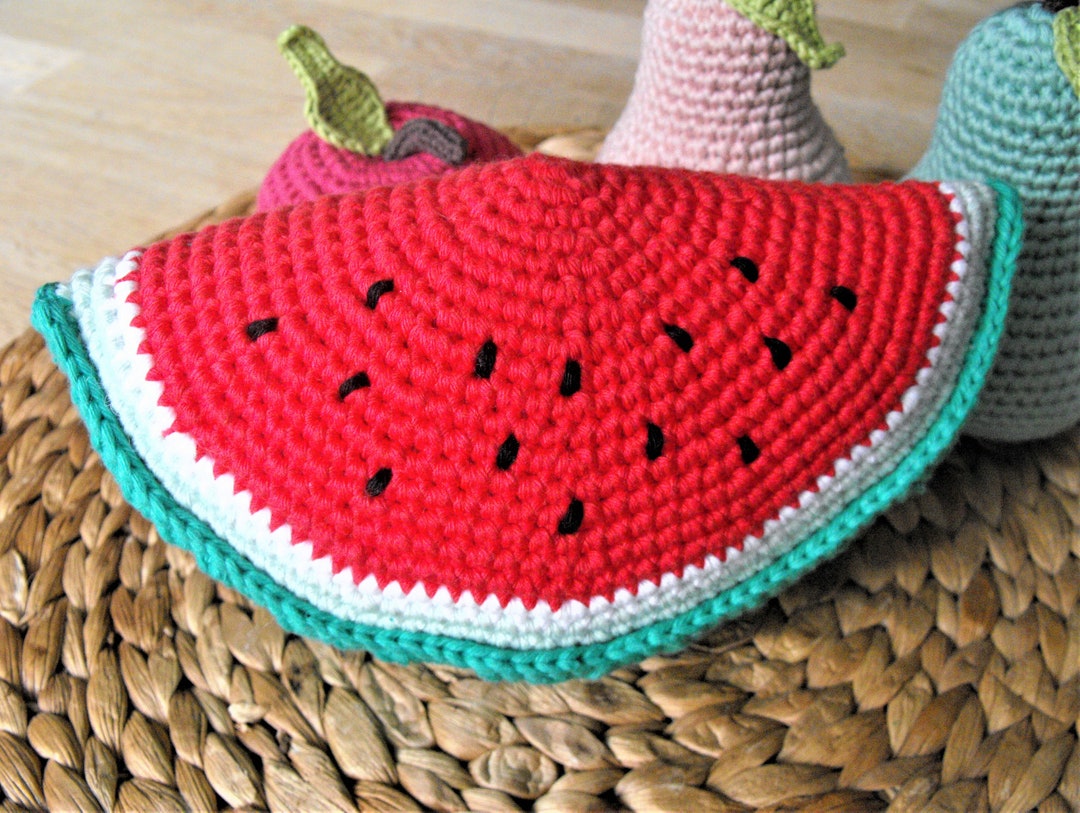 Crochet Watermelon, Stuffed Amigurumi Fruits, Play Food, Handmade, for ...