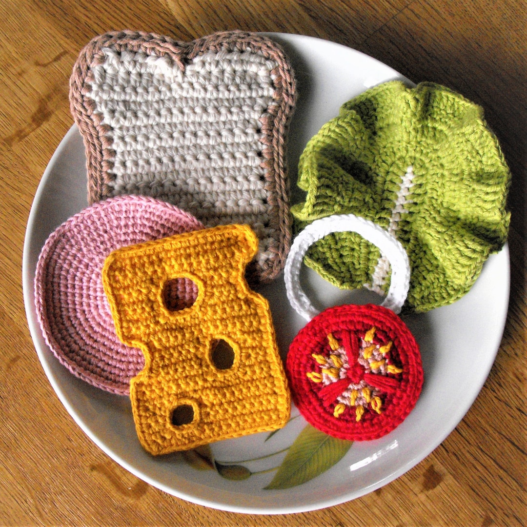 Crochet Sandwich Toy, Breakfast Set for Kids Kitchen, Pretend Play Food ...