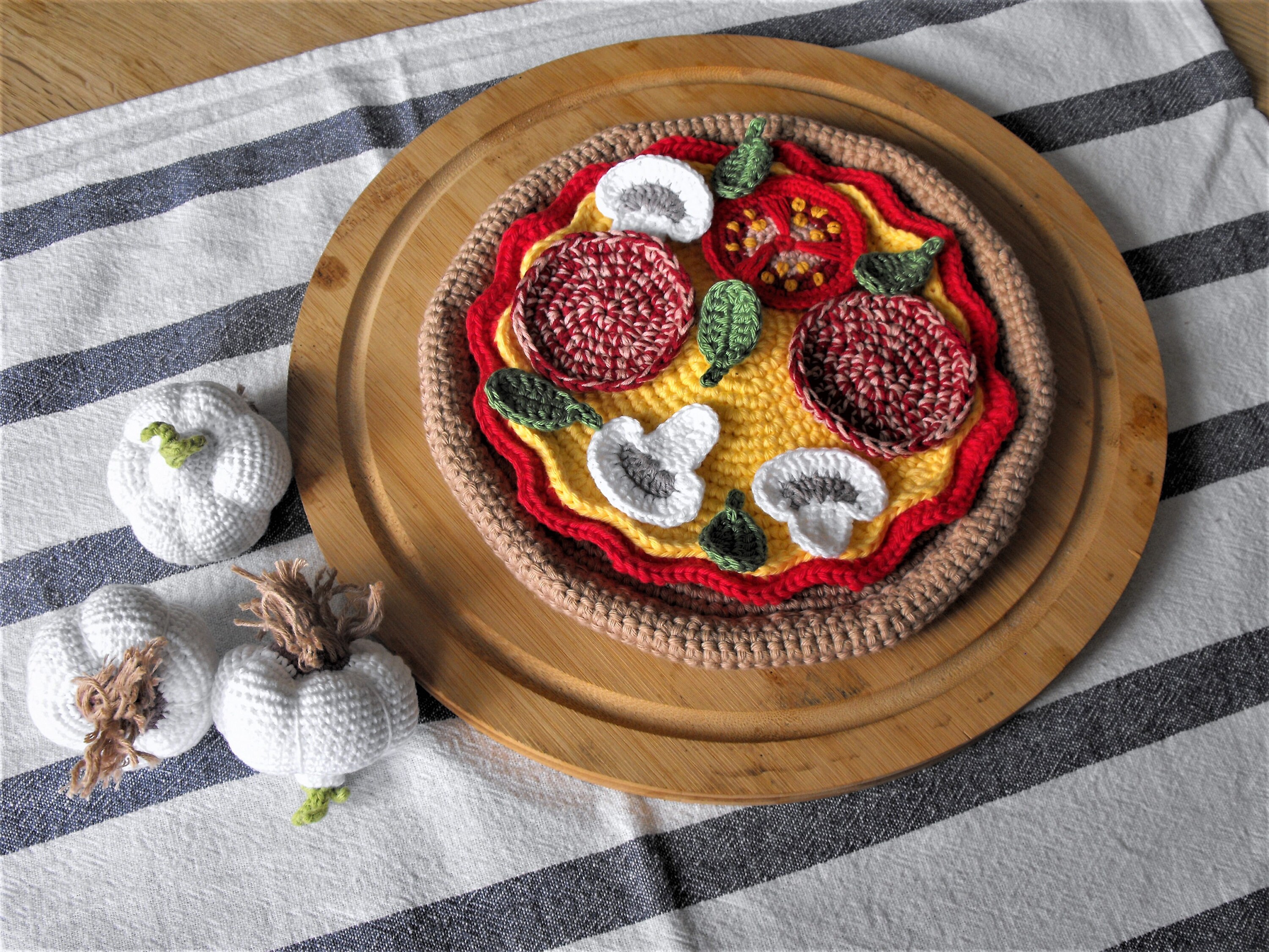 Crochet Pizza, Play Food Set for Kids Kitchen, Pretend Cooking, Kitchen ...