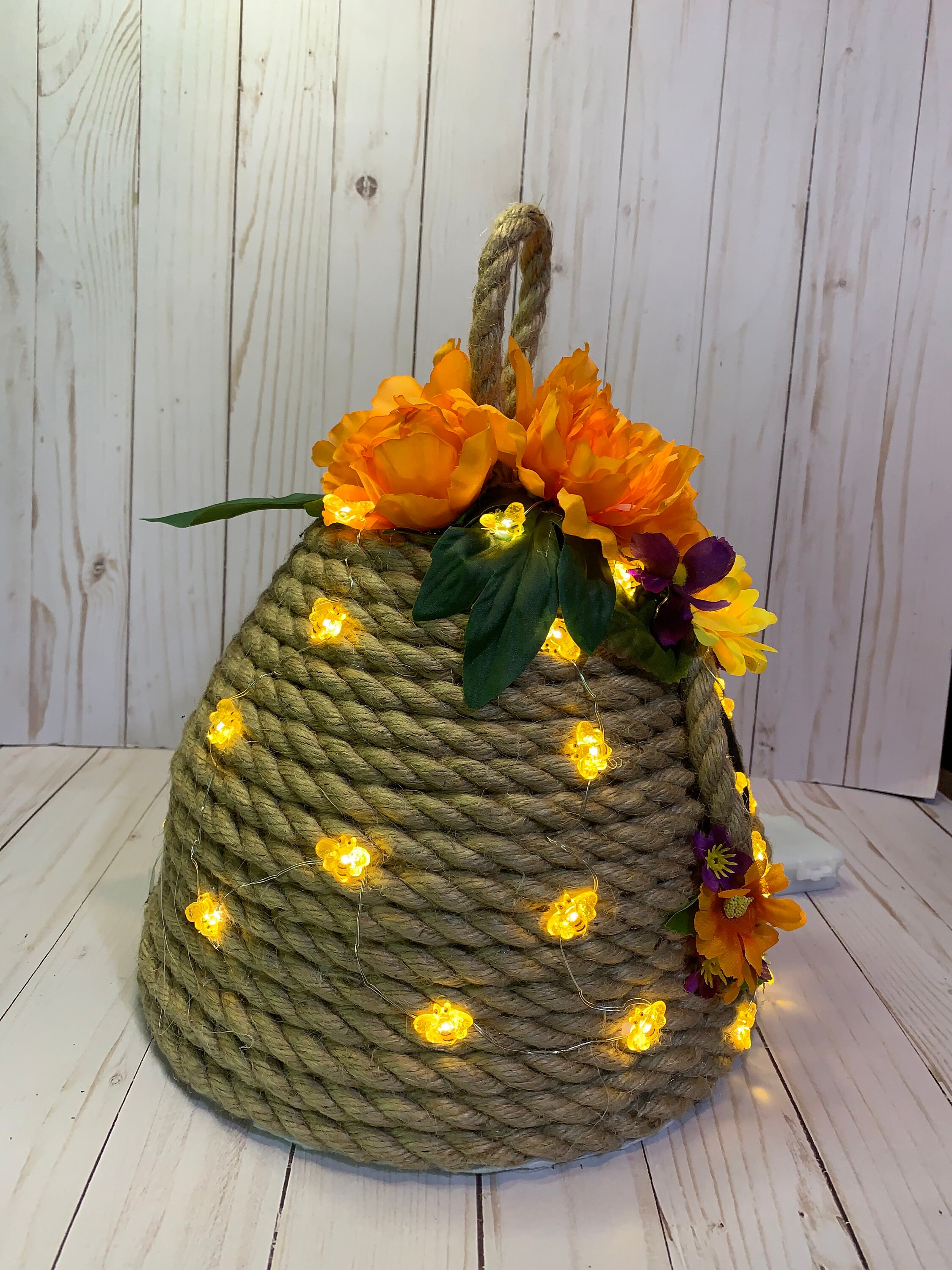 Extra Large Bee Hive Skep Jute Bee Hive Silk Flowers Bees - Etsy