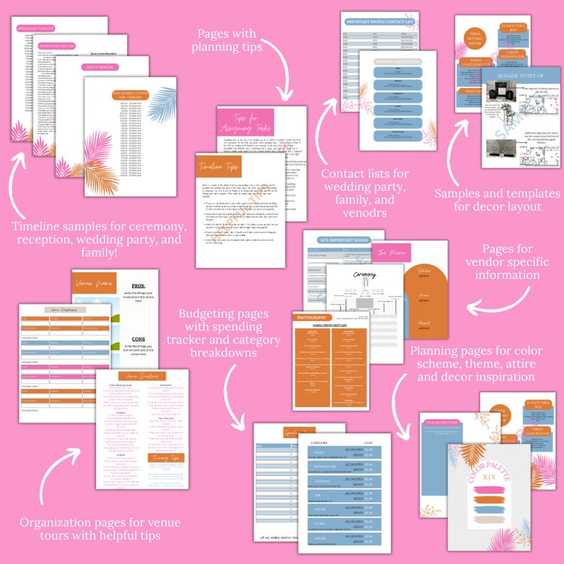 Ultimate Wedding Planning Binder Template|tropical,pink,orange ...