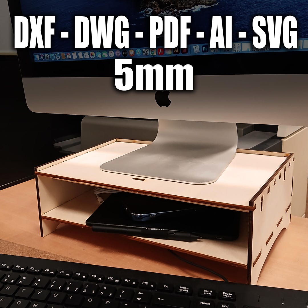 Desktop Monitor Stand Organizer. Laser Cut Vector in Svg, Dxf, Dwg, Pdf ...