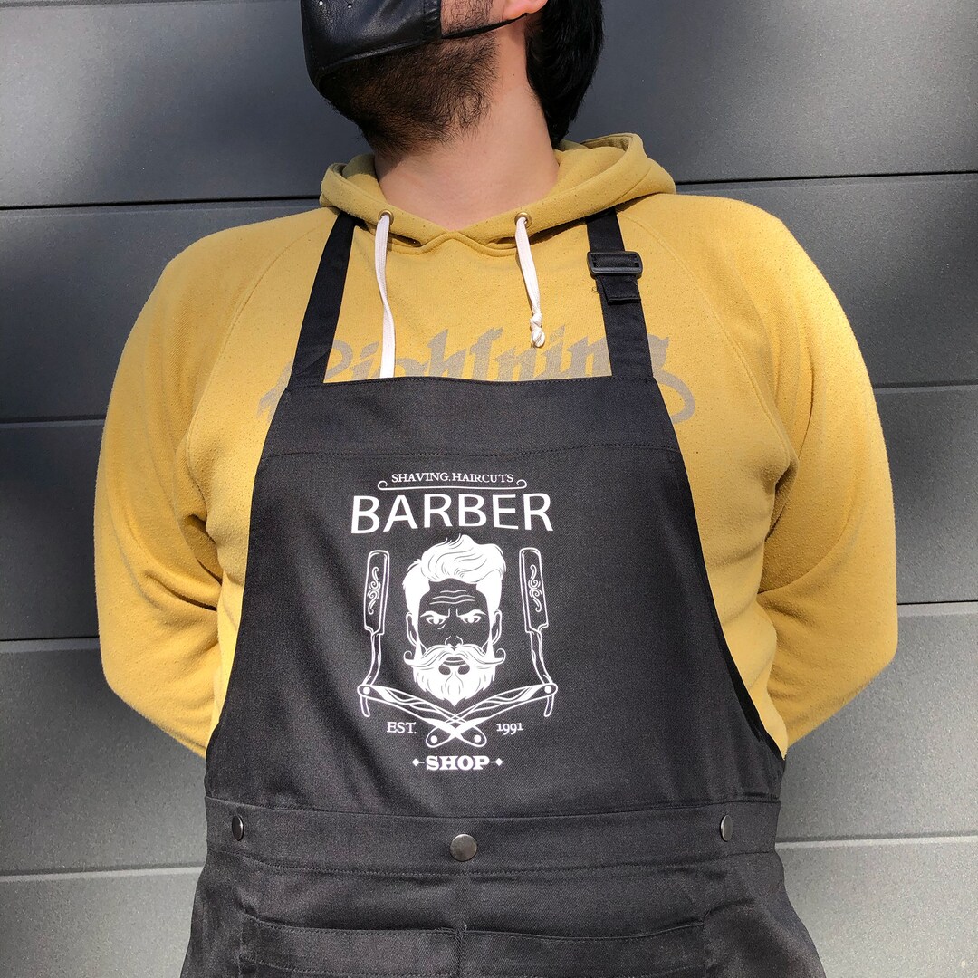 Personalized Barber Shop Black Apron, 2 Pockets Apron, Personalized ...