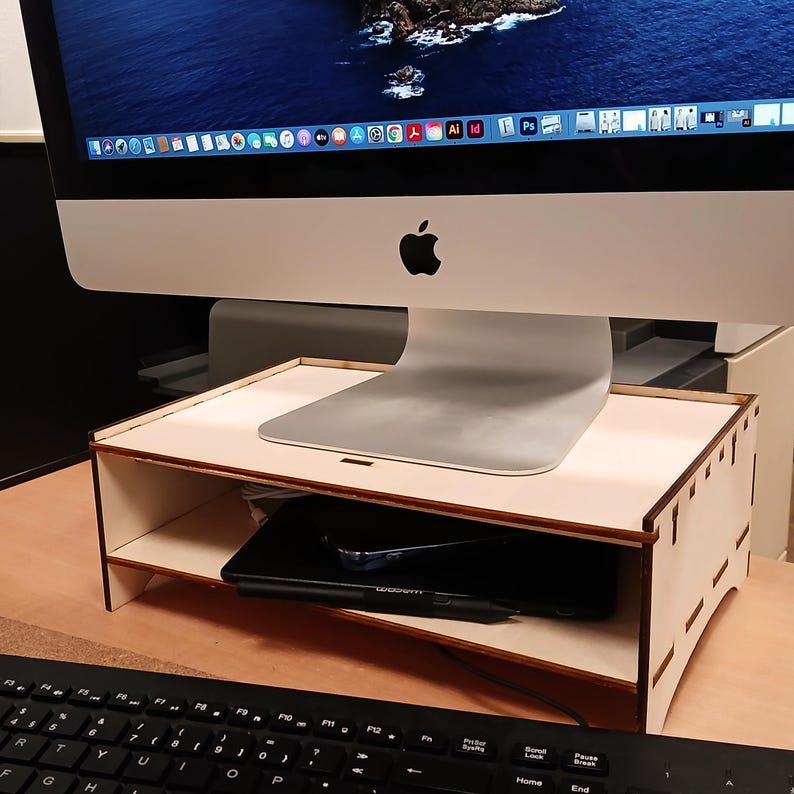 Desktop Monitor Stand Organizer. Laser Cut Vector in Svg, Dxf, Dwg, Pdf ...
