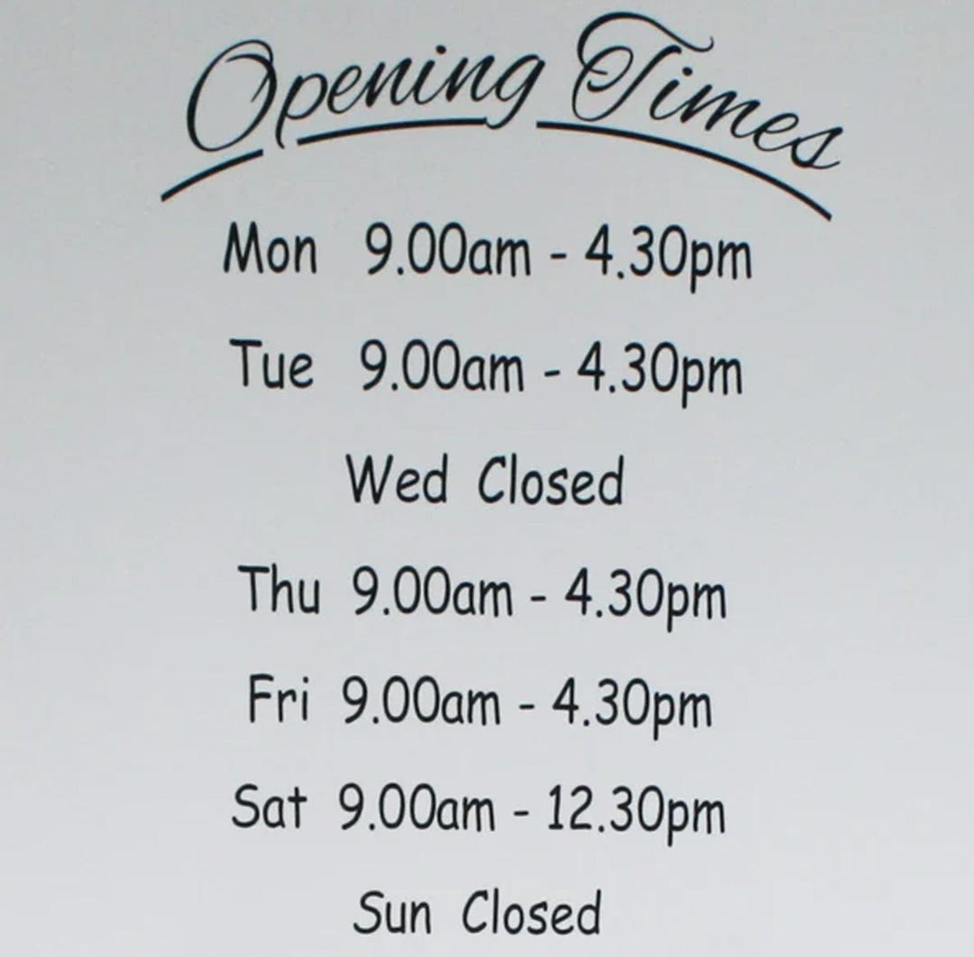 Sticker Decals, Shop Business Opening Times Vinyl Sticker Decal X 1 ...