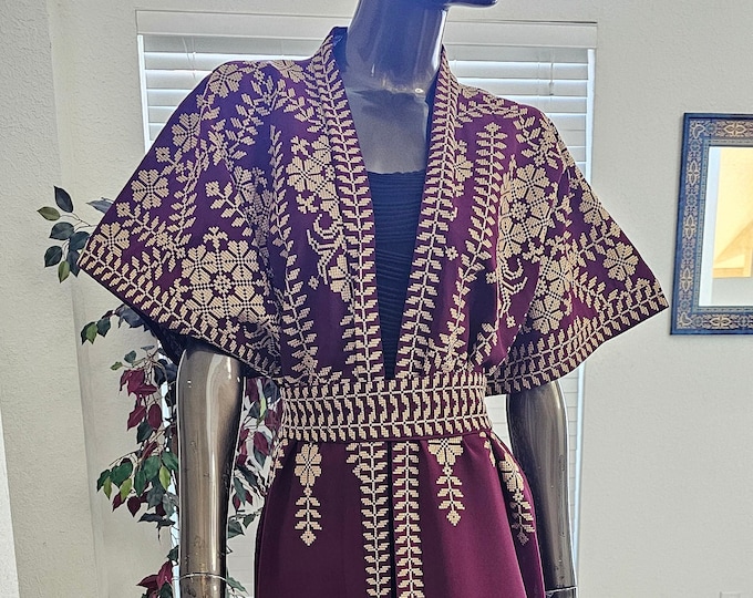 Traditional Modern Palestinian Jordanian Burgundy Embroidered Tatreez ...
