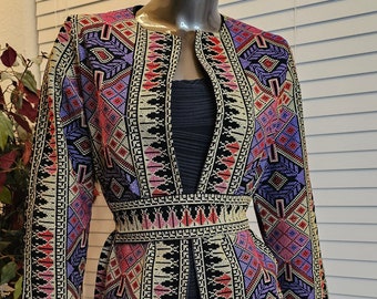 Full Embroidered Palestinian Jordanian Jacket With Gold, Pink and Blue ...