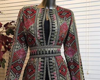 Full Embroidered Palestinian Jordanian Jacket With Gold, Pink and Blue ...