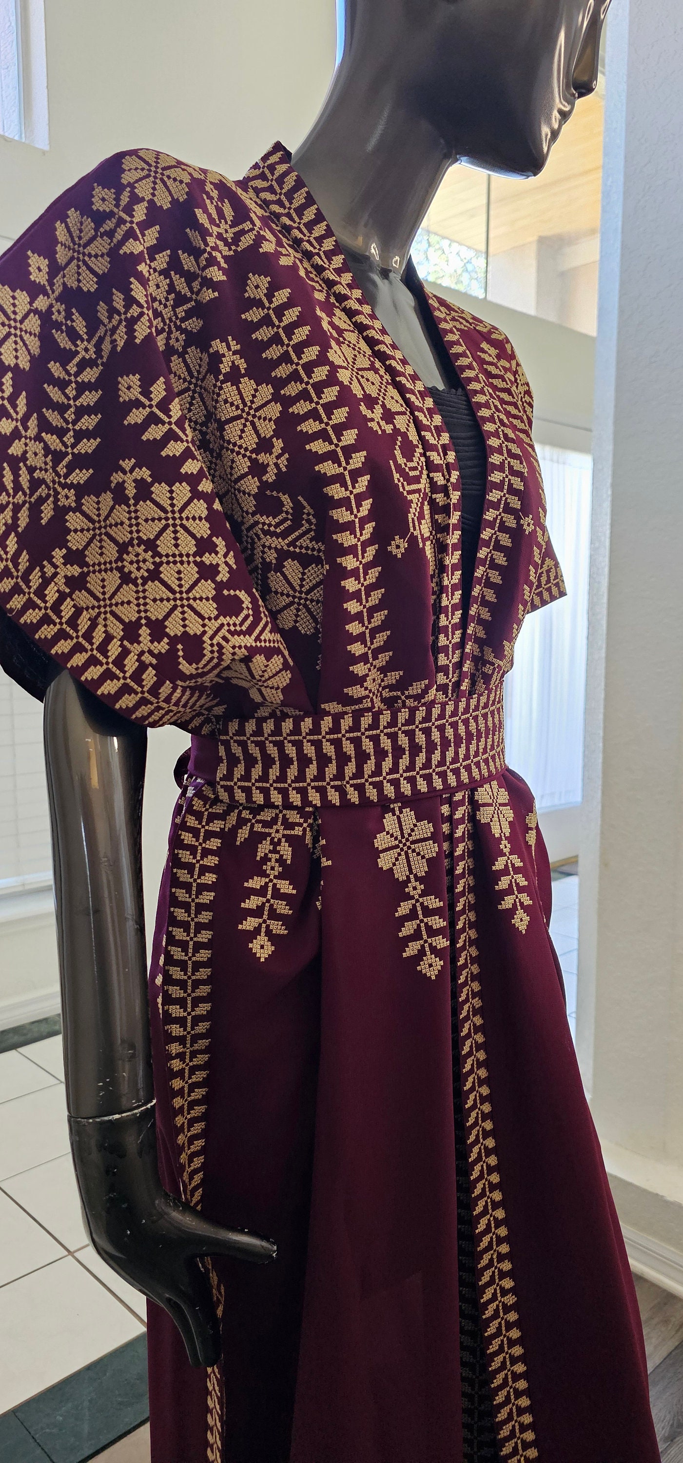 Traditional Modern Palestinian Jordanian Burgundy Embroidered Tatreez ...