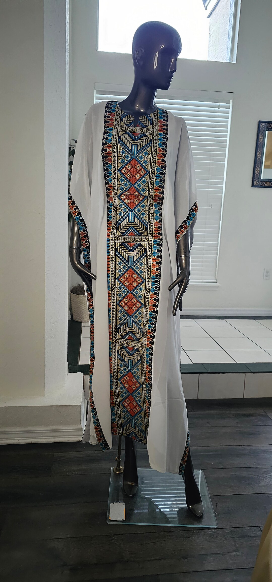 One Size Palestinian Jordanian Embroidered Tatreez White Abaya Thobe ...