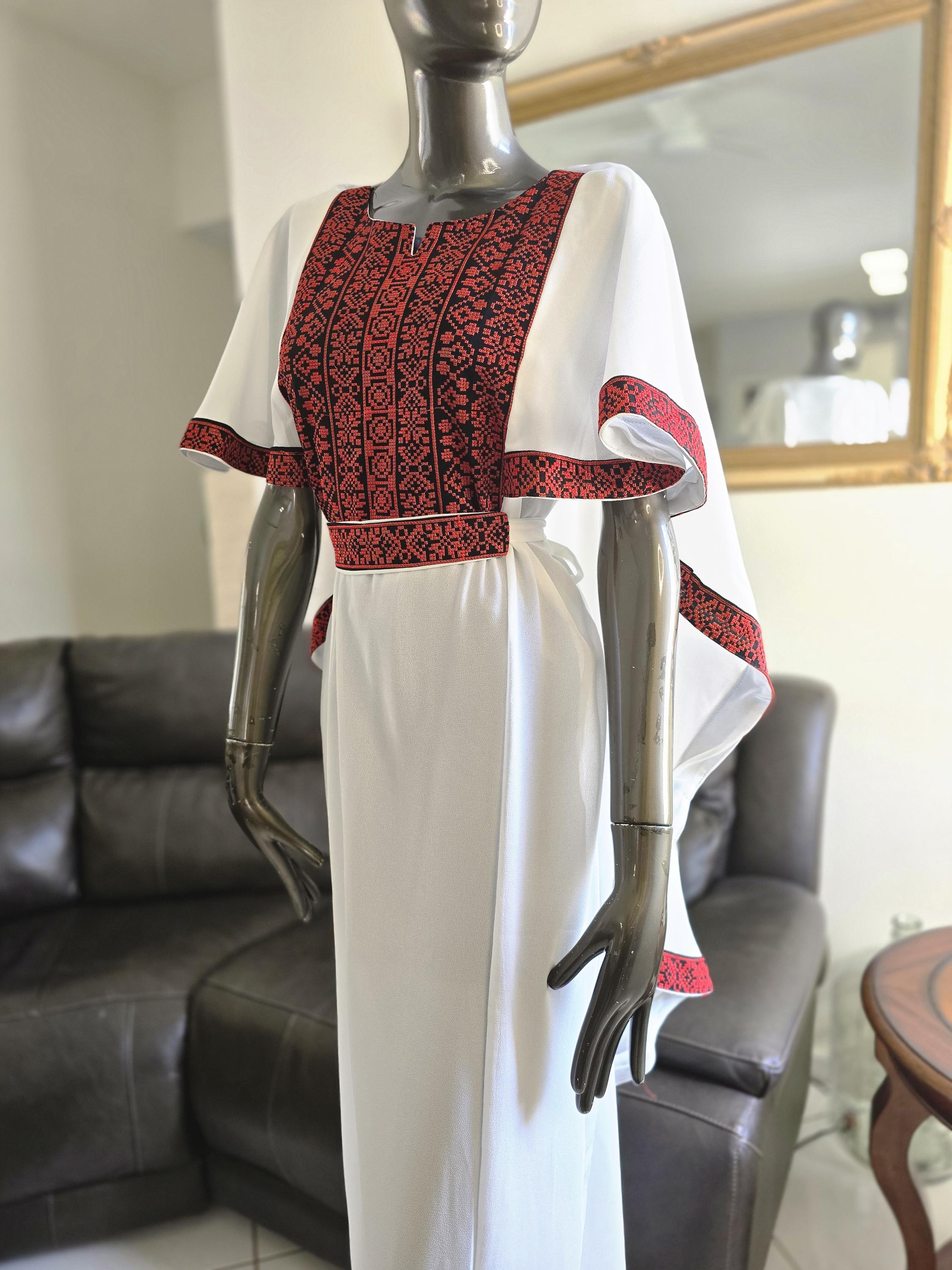 Modern Traditional Embroidered Palestinian Jordanian White Dress Thobe ...