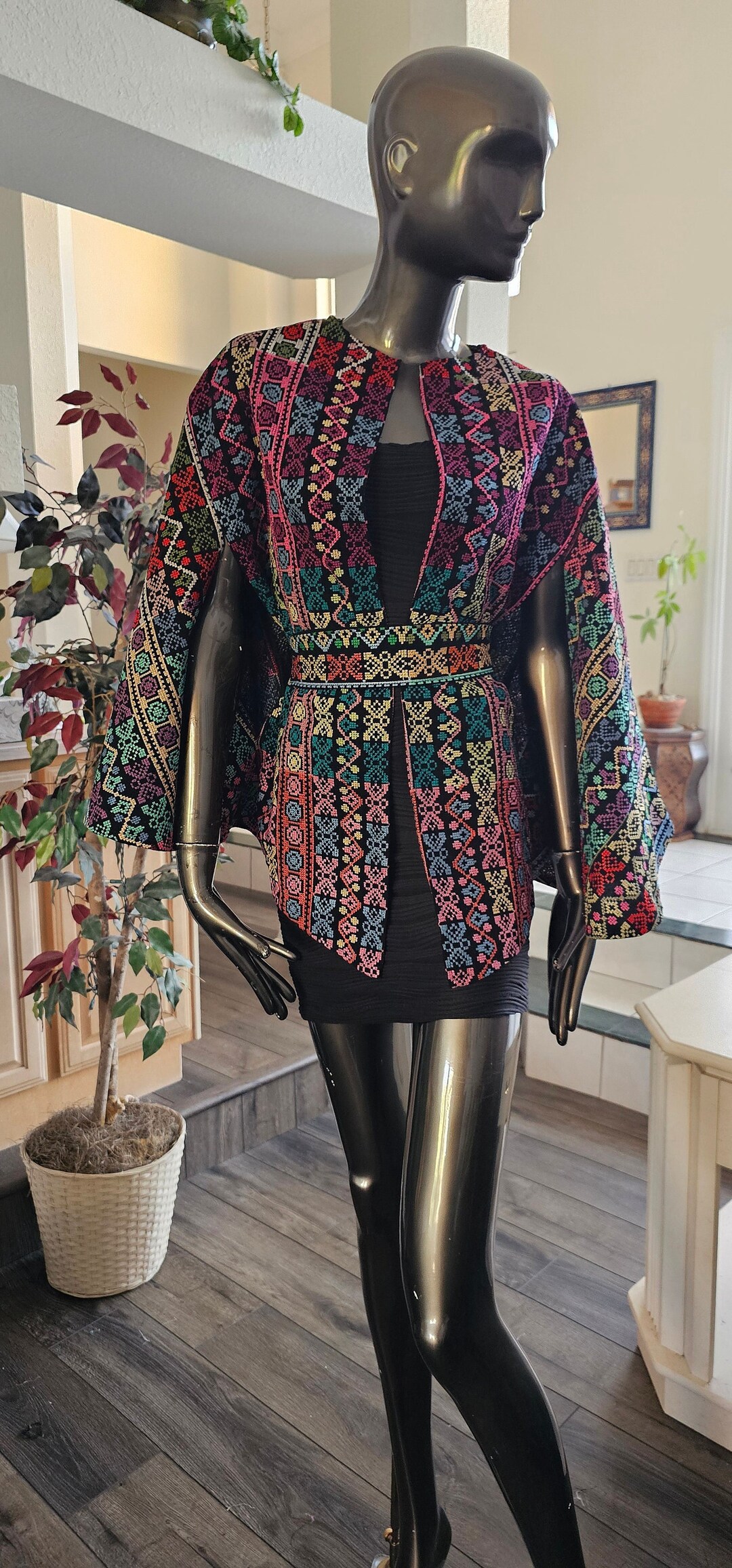 Pink With Colorful Full Embroidery (tatreez) Jacket / Cape From Front ...