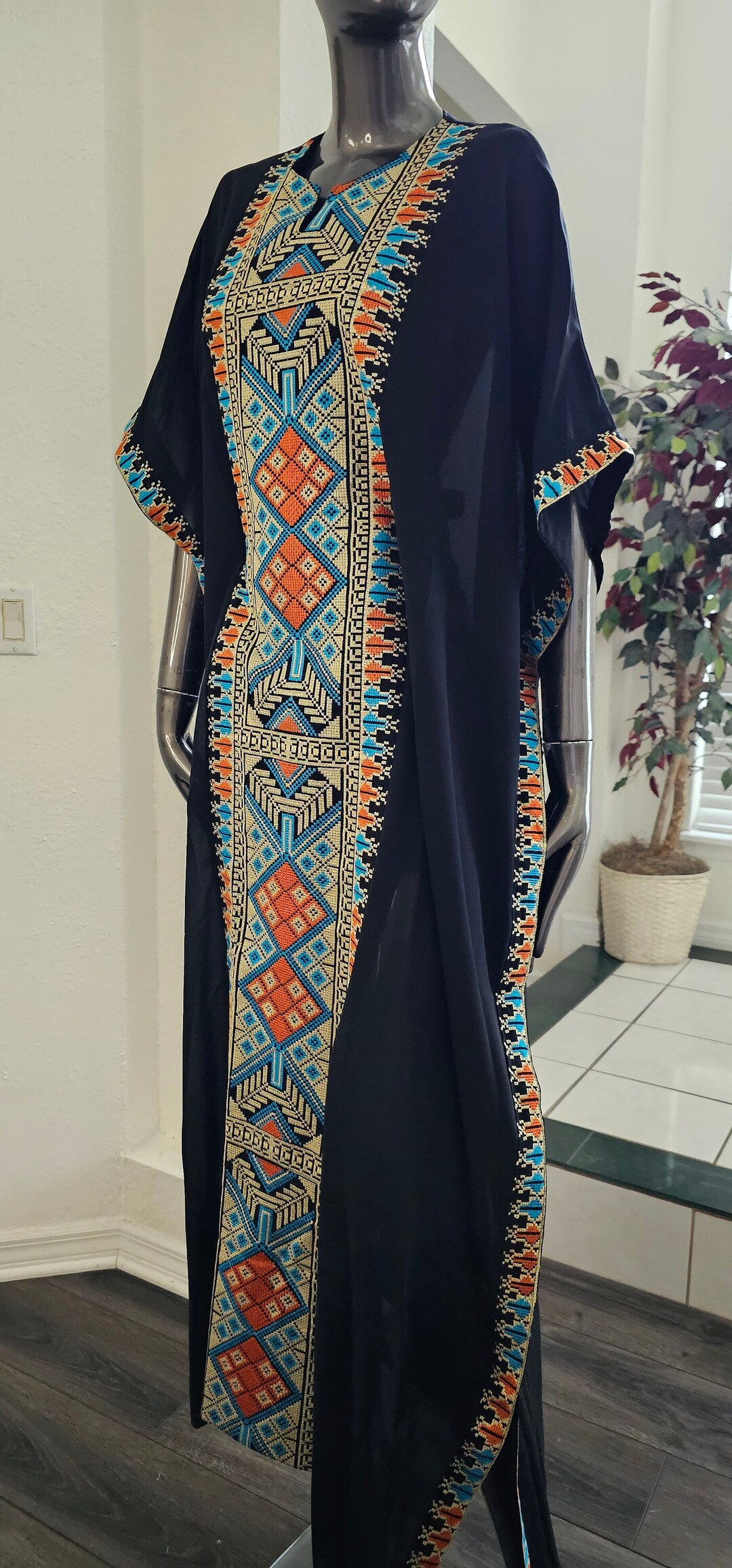 One Size Palestinian Jordanian Embroidered Tatreez Black Abaya - Etsy