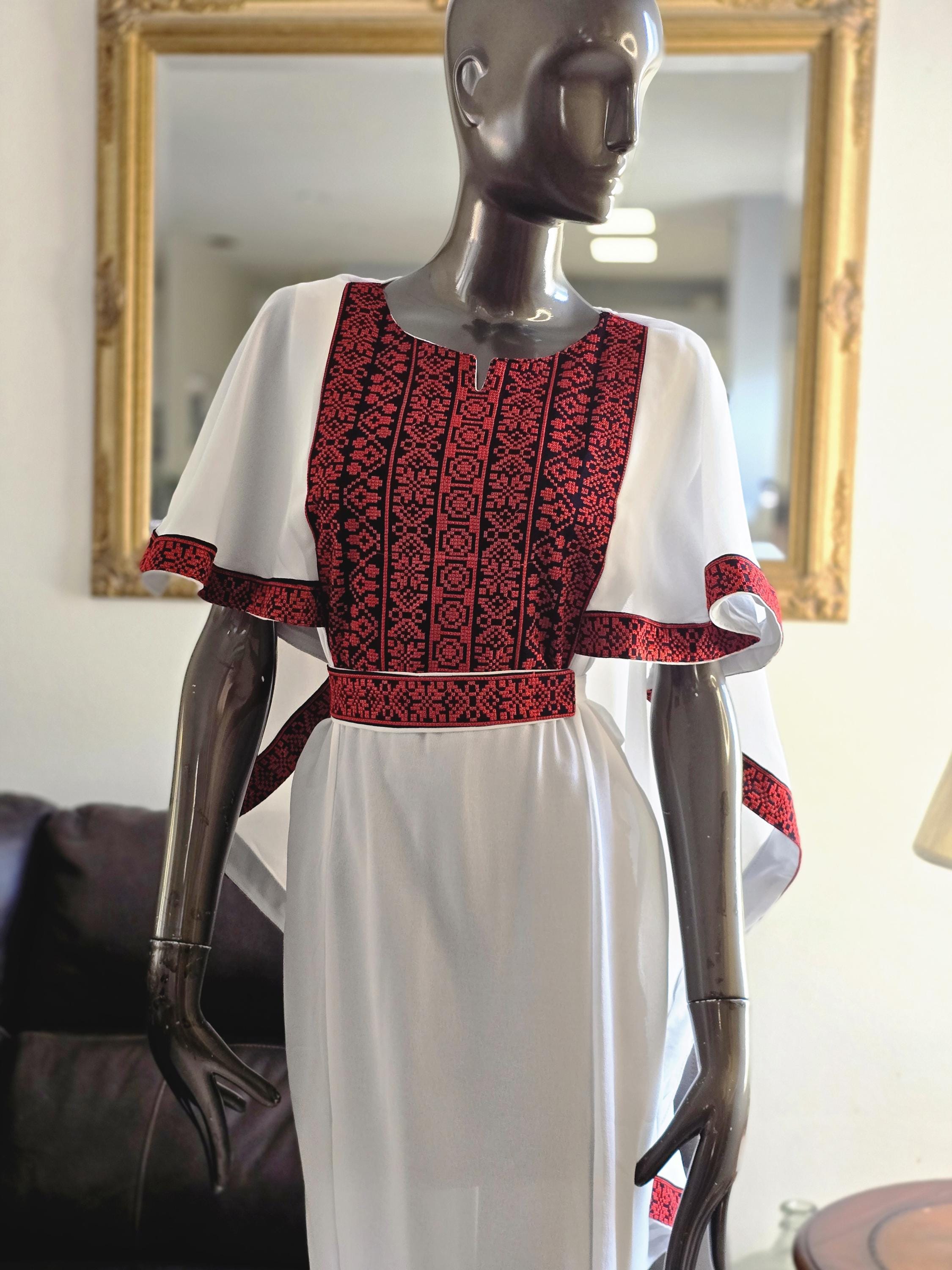 Modern Traditional Embroidered Palestinian Jordanian White Dress Thobe ...
