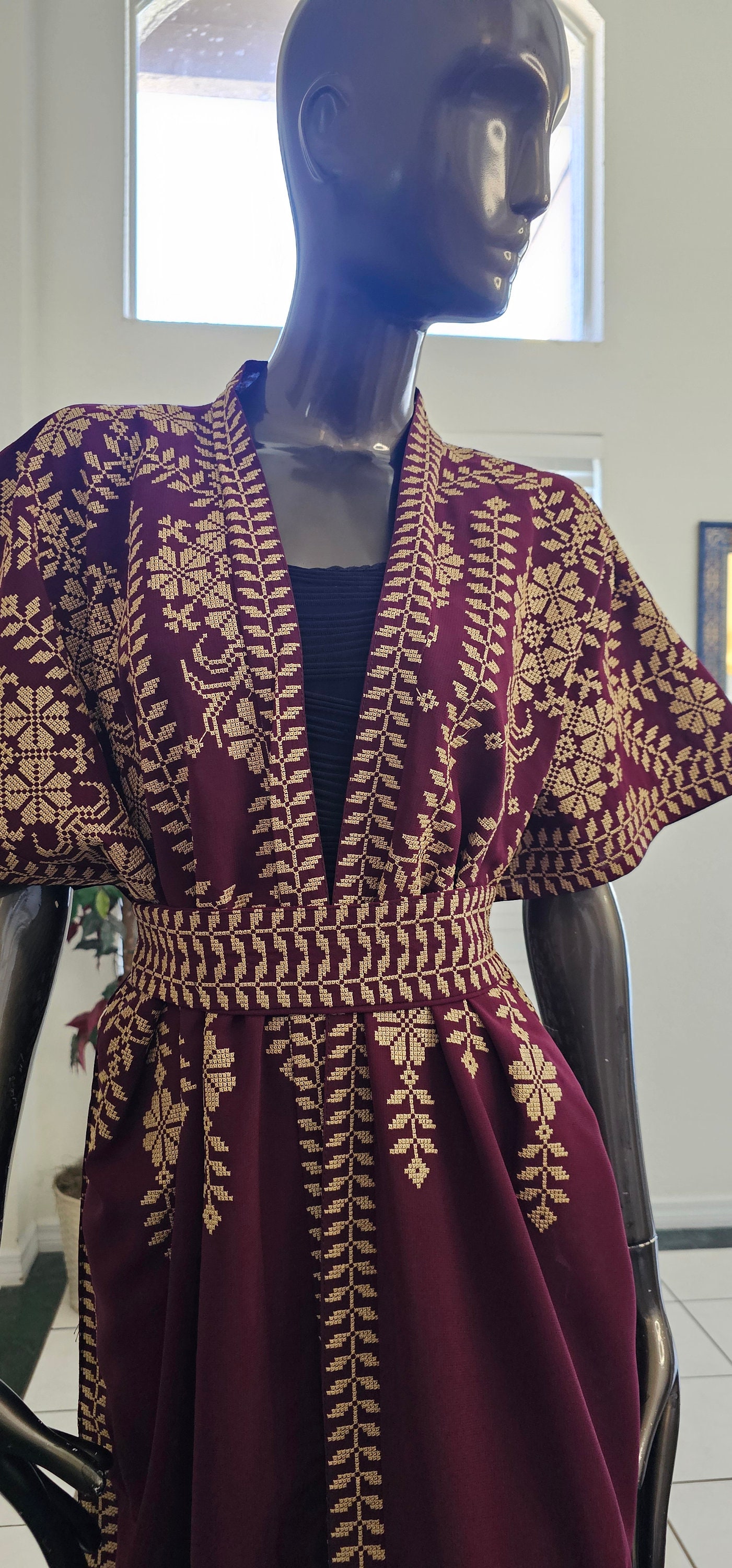 Traditional Modern Palestinian Jordanian Burgundy Embroidered Tatreez ...