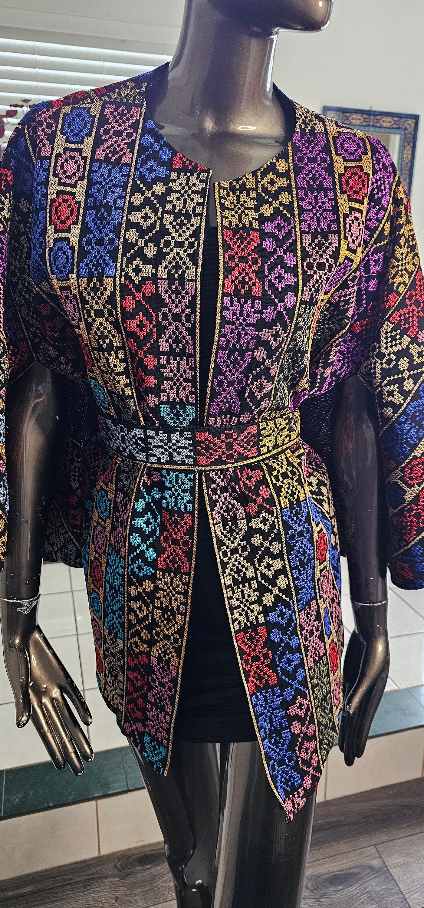 Gold With Colorful Full Embroidered tatreez Jacket / Cape From Front ...