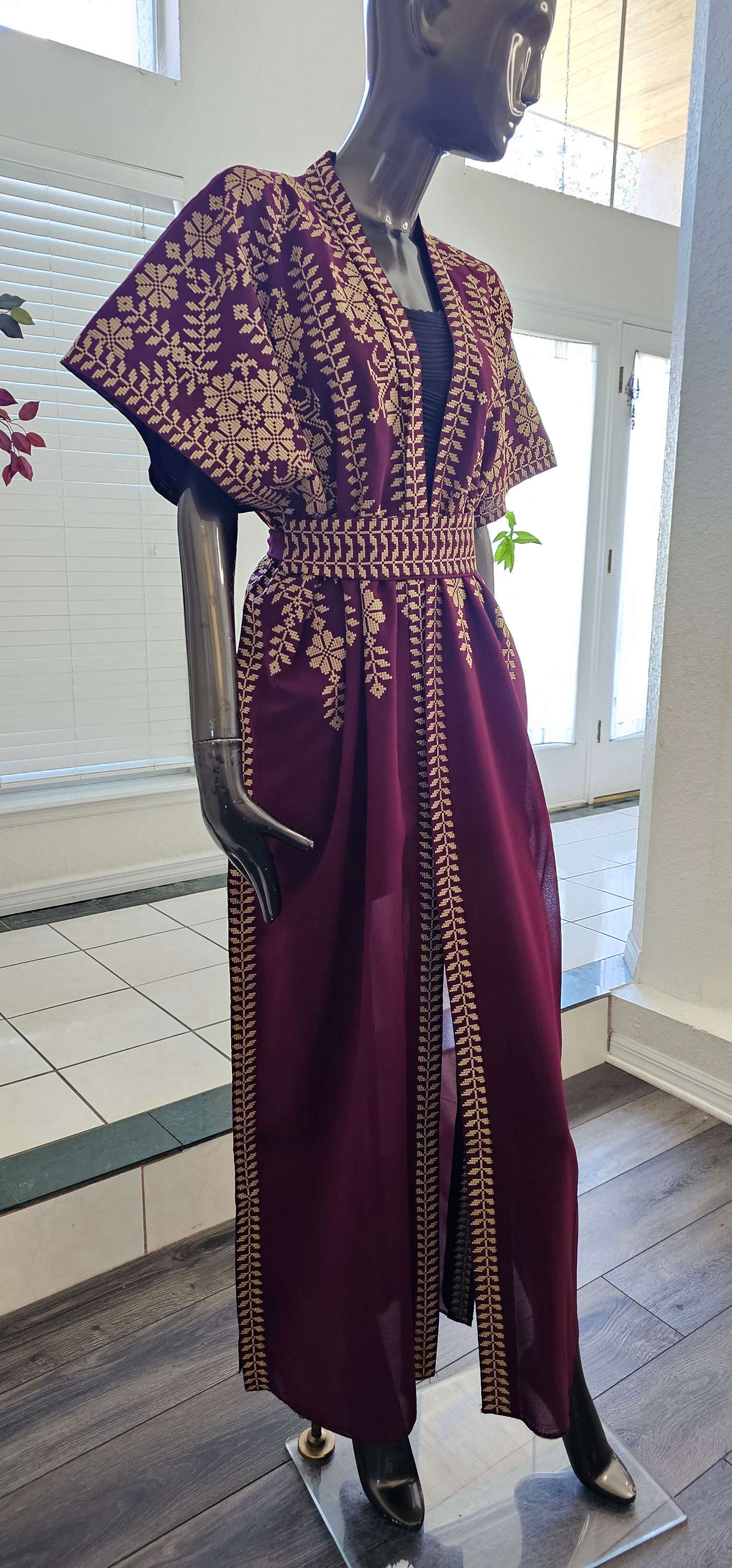 Traditional Modern Palestinian Jordanian Burgundy Embroidered Tatreez ...