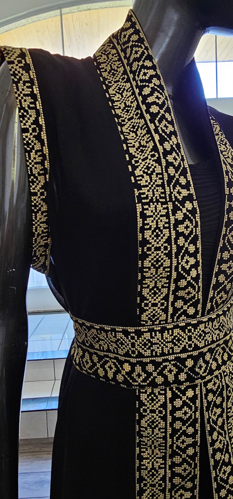 Palestinian Jordanian Sleeveless Black Chiffon Abaya, Bisht, Kaftan ...