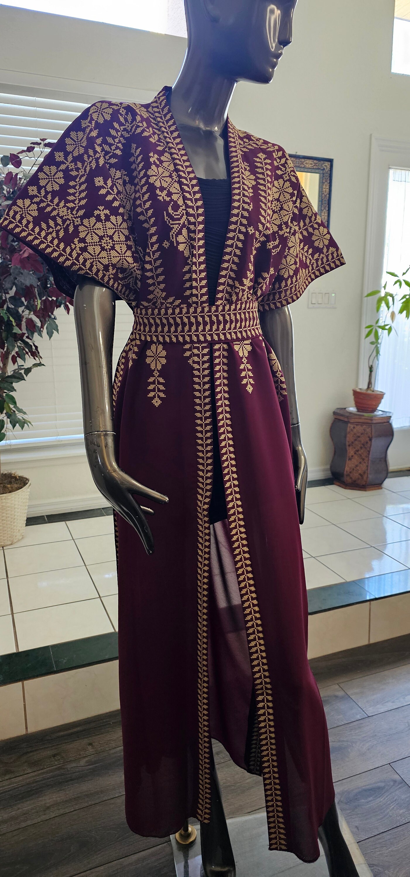 Traditional Modern Palestinian Jordanian Burgundy Embroidered Tatreez ...