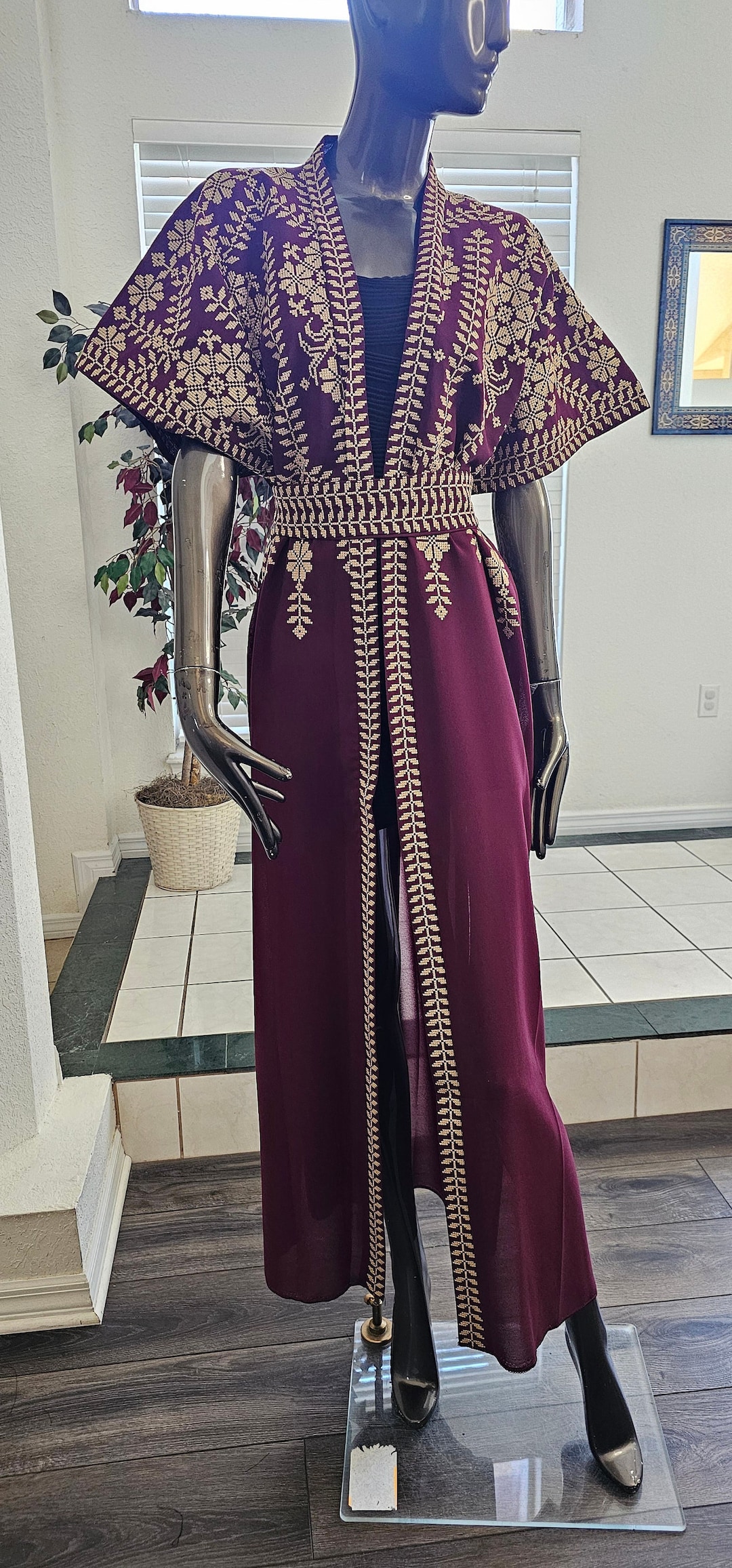 Traditional Modern Palestinian Jordanian Burgundy Embroidered Tatreez ...