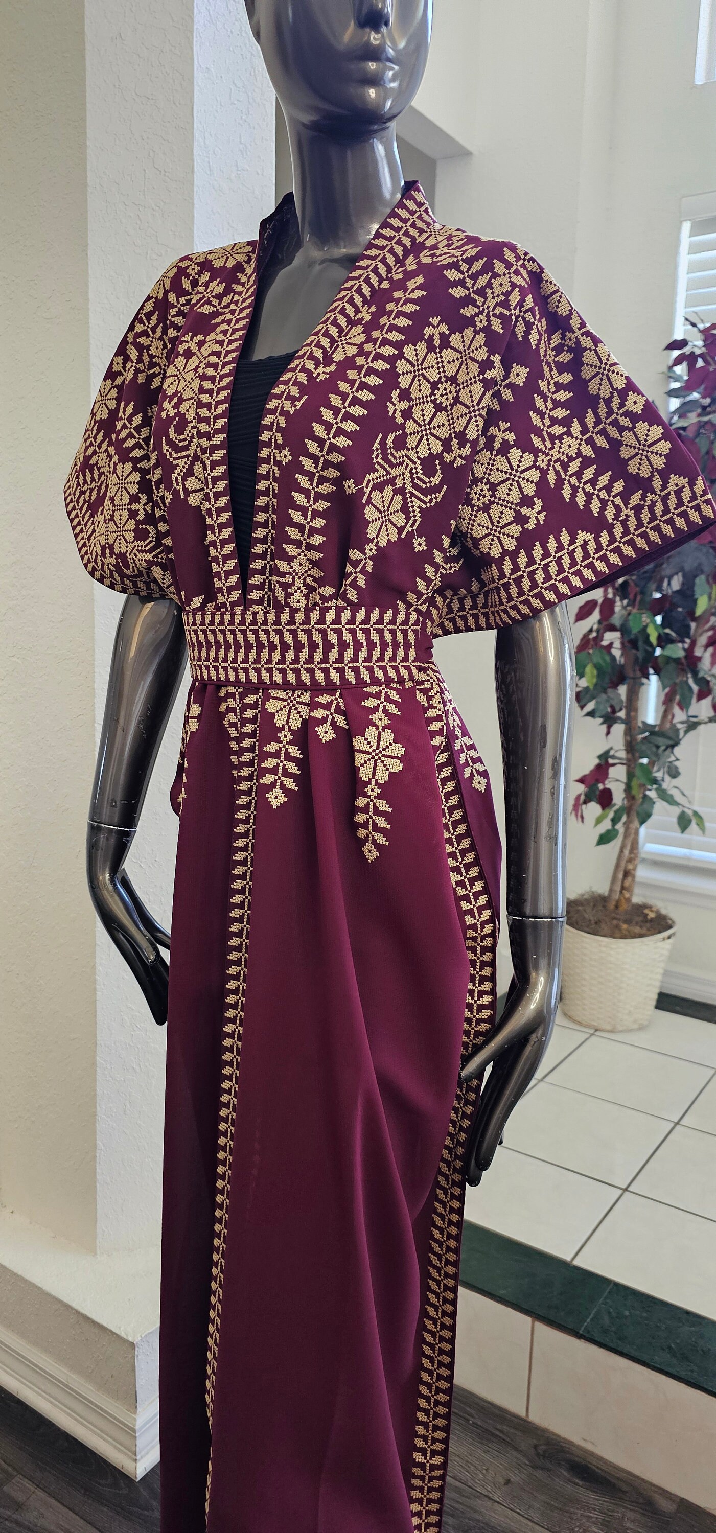 Traditional Modern Palestinian Jordanian Burgundy Embroidered Tatreez ...