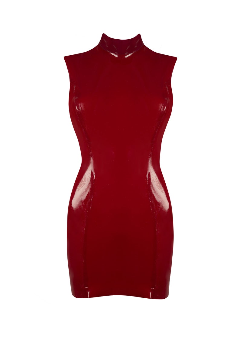 Latex Mini Dress With Straight Collar Short Sexy Plum Latex Dress