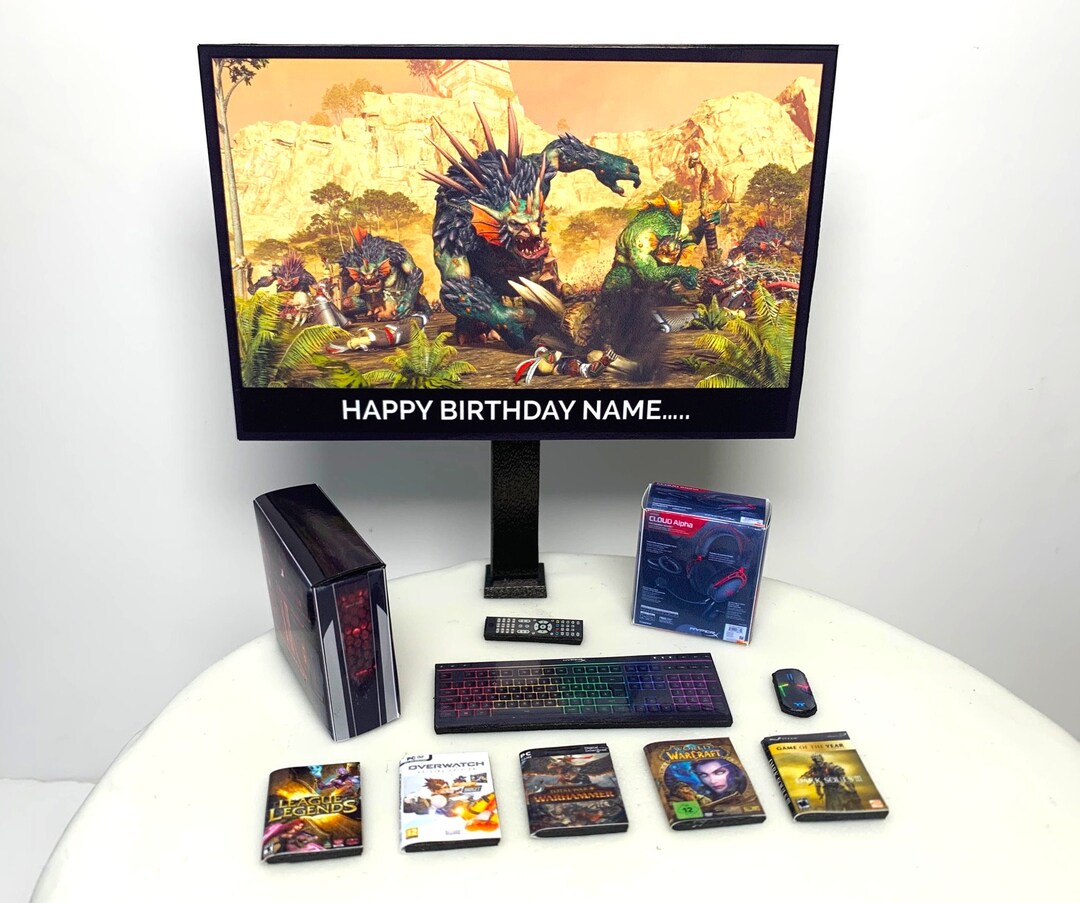 Gaming PC Birthday Cake Toppers PERSONALISED Set Custom Image Message ...