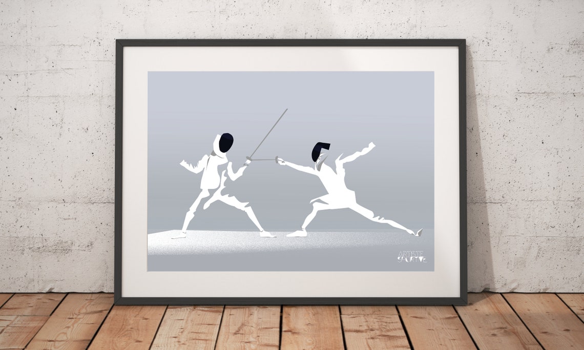 Fencing Poster Gift Illustration in White for a Fencer or - Etsy