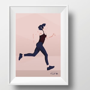 Woman Running Poster Gift Illustration for Girl Runner or Jogger or ...