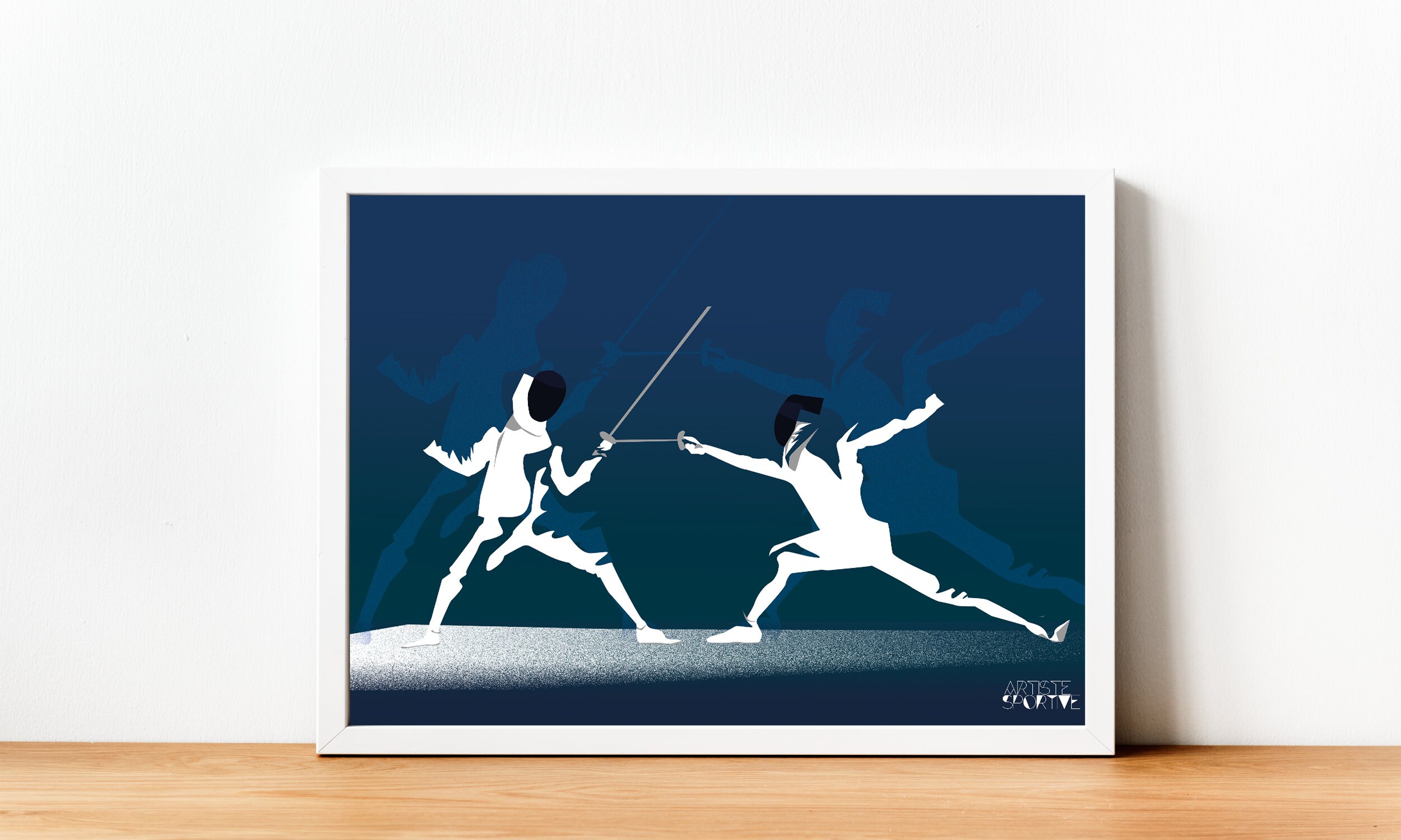 Fencing Poster Gift Illustration in Blue for a Fencer or Fencing Coach ...