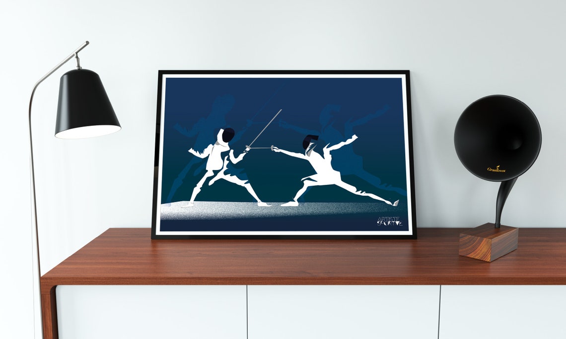 Fencing Poster Gift Illustration in Blue for a Fencer or | Etsy