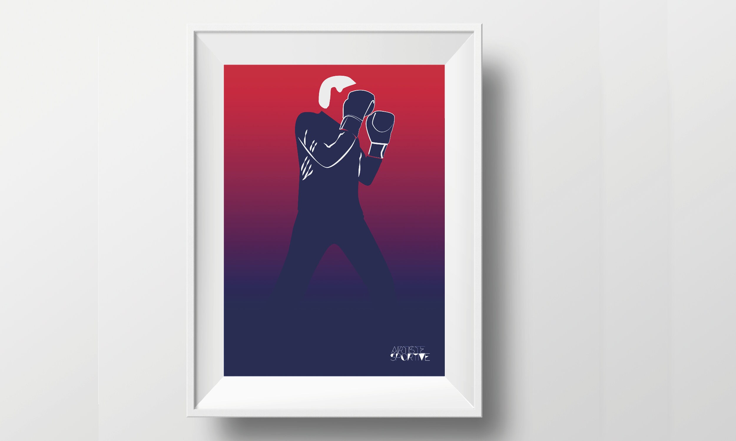 Male Boxing Poster Gift Illustration in Blue Red for Boxer or - Etsy