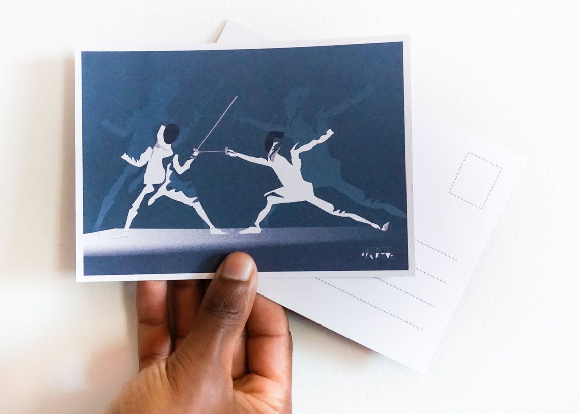 Fencing Poster Gift Illustration in Blue for a Fencer or Fencing Coach ...