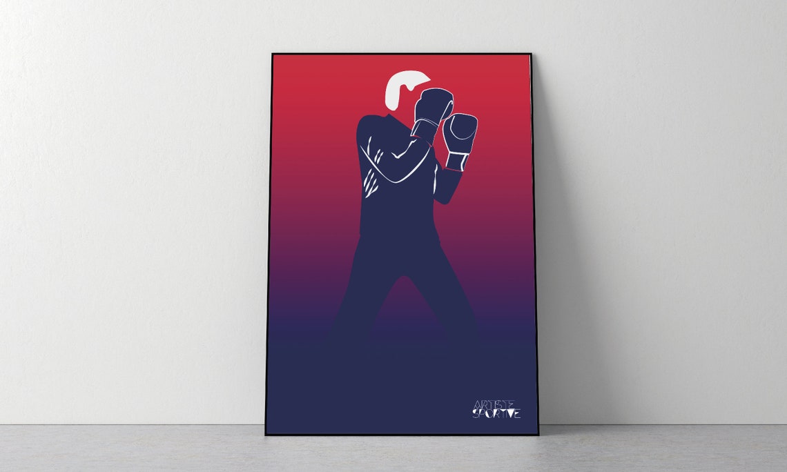 Male Boxing Poster Gift Illustration in Blue Red for Boxer or - Etsy